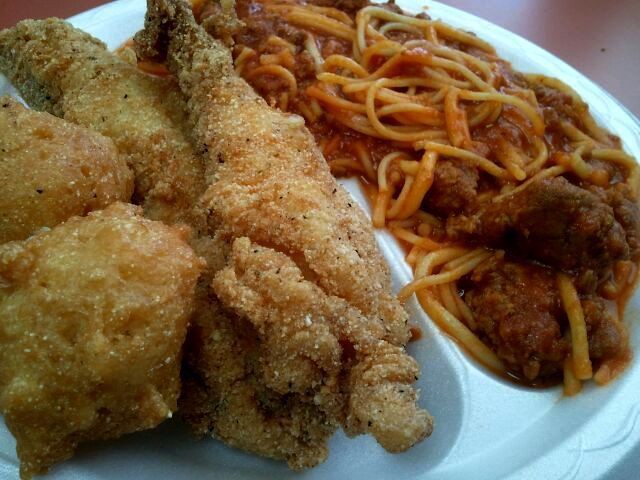 Do black people eat spaghetti with fish?