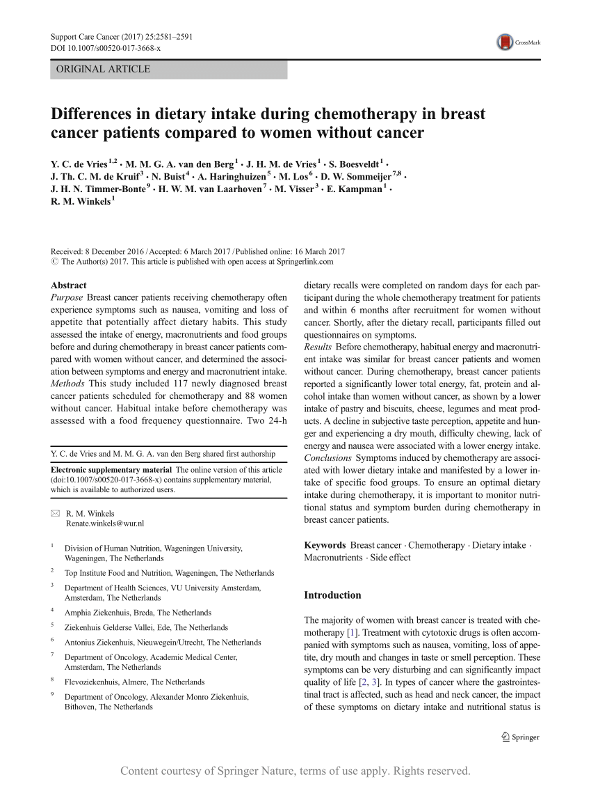 Do people with and without cancer differ in their dietary intake?