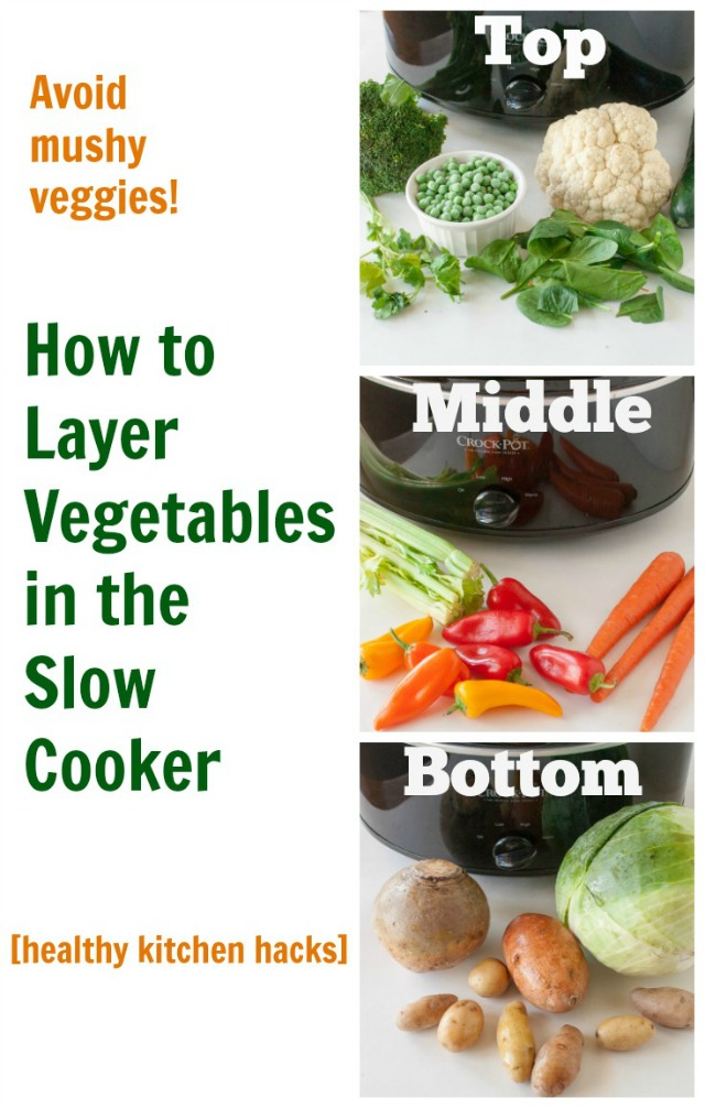 Do vegetables go on top or bottom in crock pot?