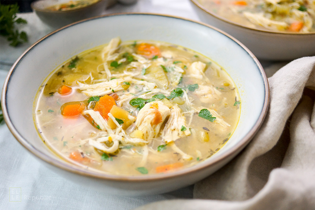 Do you add the chicken to the soup before or after cooking?