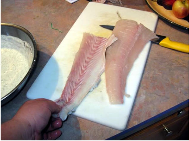 Do you take the skin off halibut before frying?