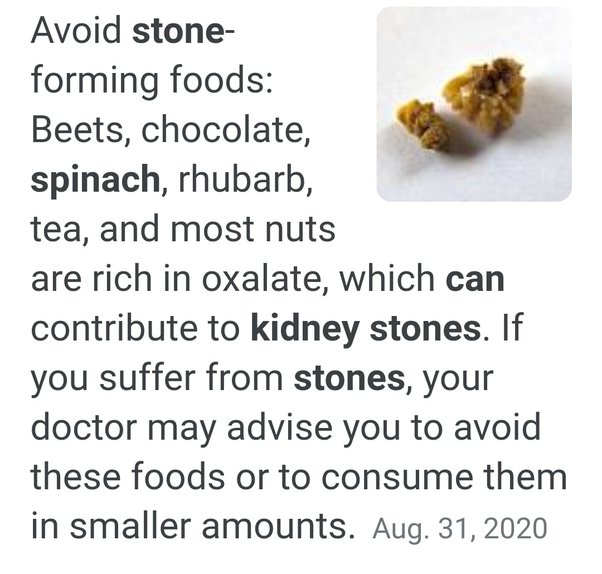 Does spinach and tofu cause kidney stones?