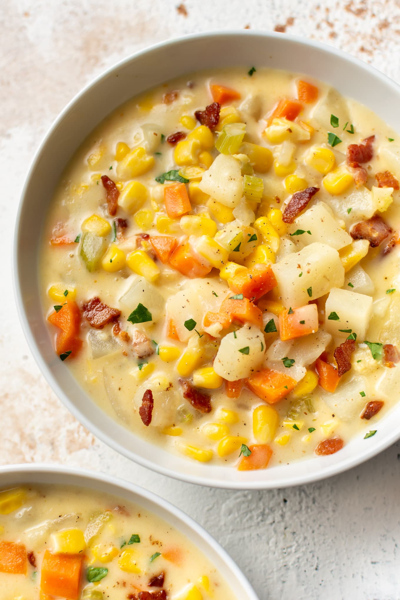 How can you thicken up corn chowder?