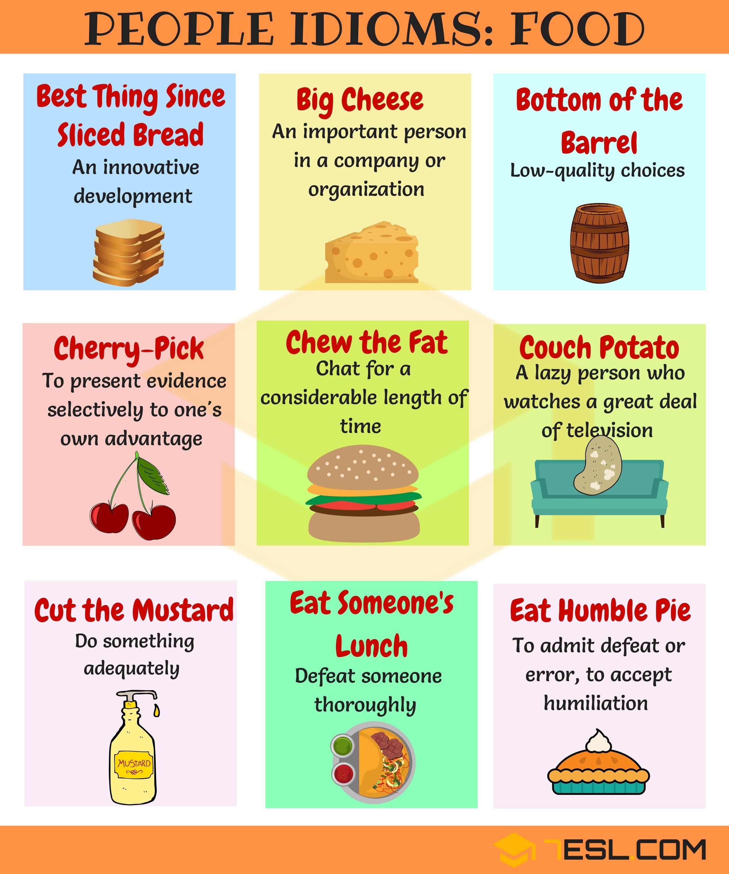 How do English idioms use food idioms?