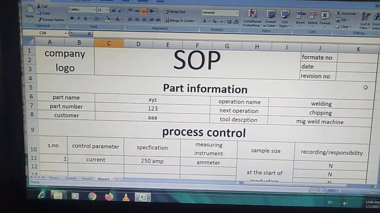 How do I create a SOP in Excel?