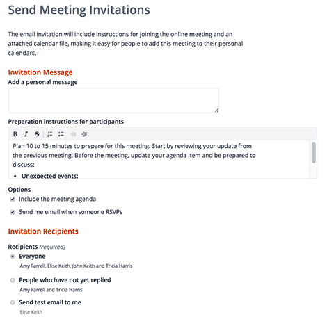 How do I invite someone to a meeting via email?
