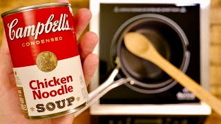How do you cook Campbell's chicken noodle soup on the stove?