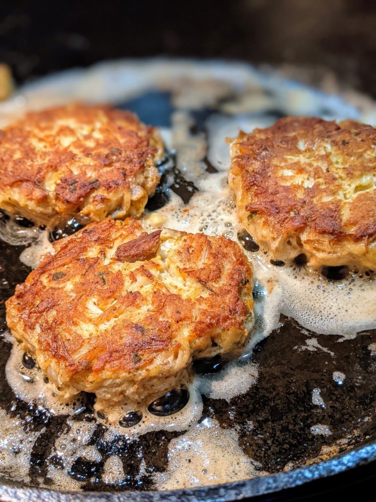 How do you cook crab patties in a skillet?