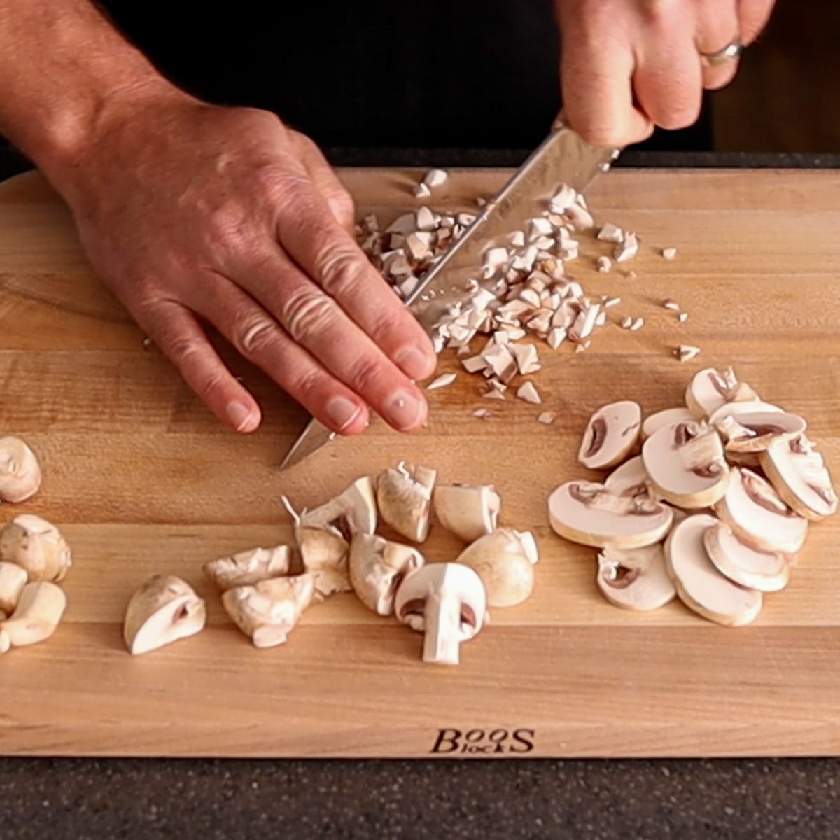 How do you cut mushrooms for soup?