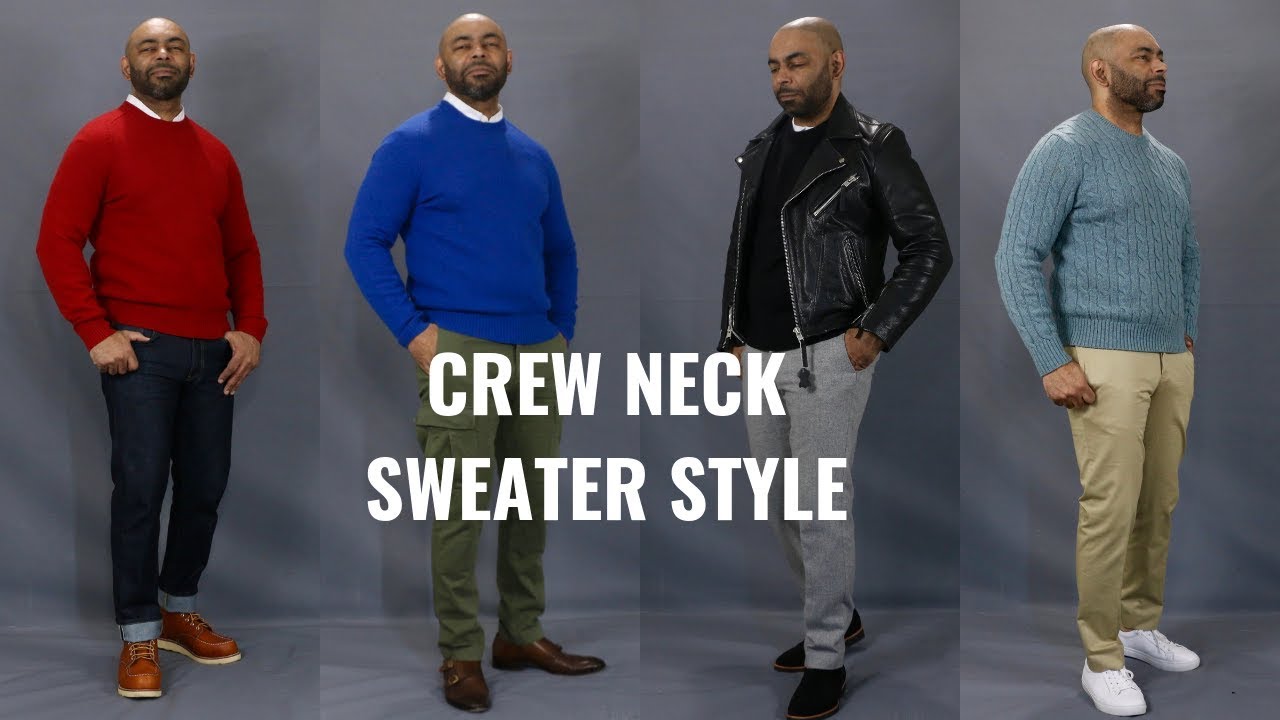 How do you dress up a crew neck sweater?