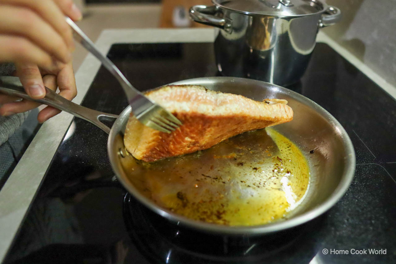 How do you fry salmon without it sticking to the Pan?