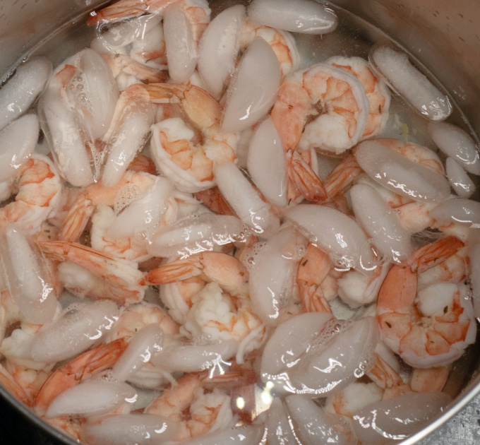 How do you ice bath shrimp?