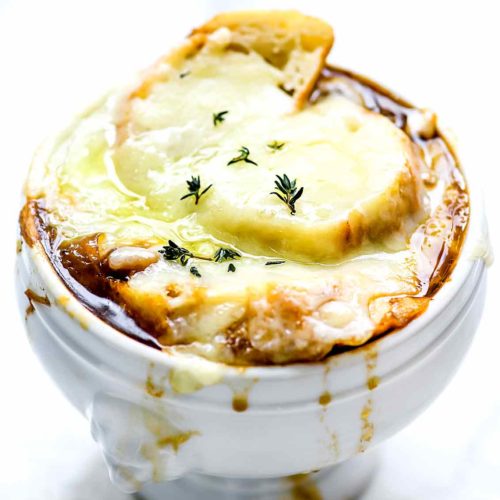 How do you keep cheese from falling off French onion soup?
