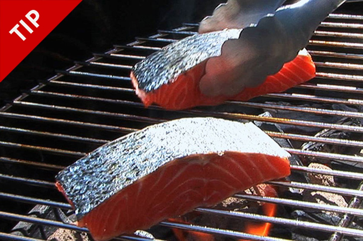 How do you keep fish from sticking to the grill rack?