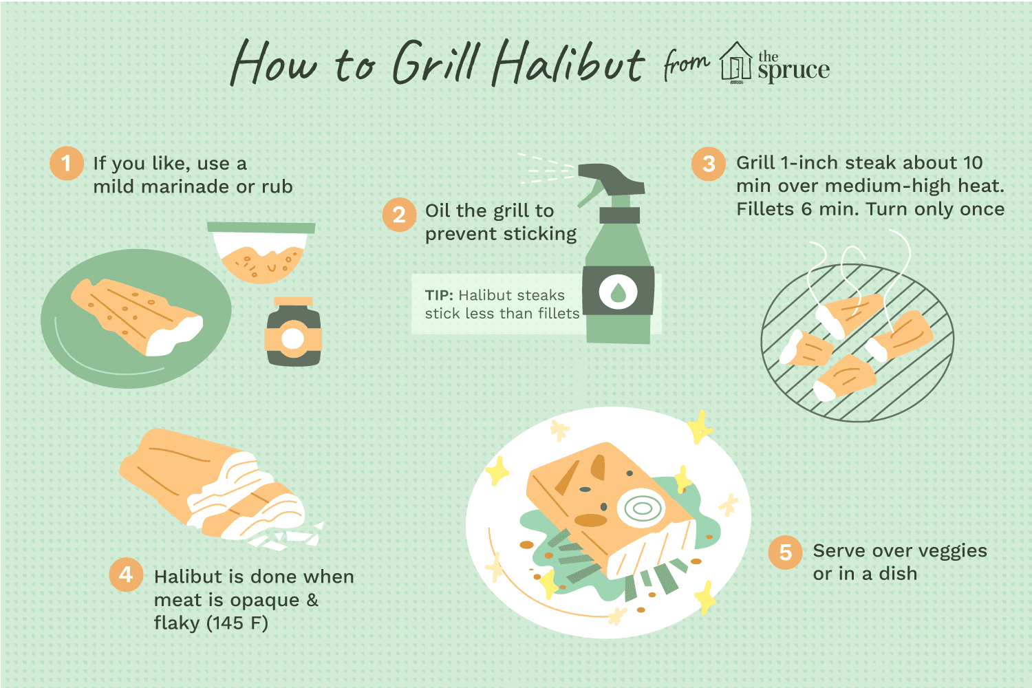 How do you keep halibut from sticking to the grill?