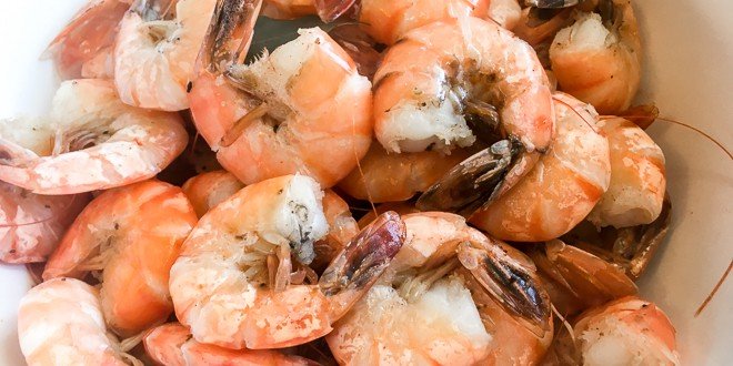 How do you keep shells from sticking to boiled shrimp?