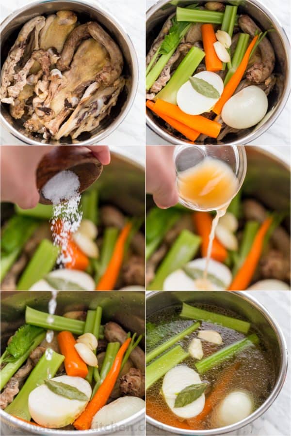 How do you make bone broth from cooked chicken?