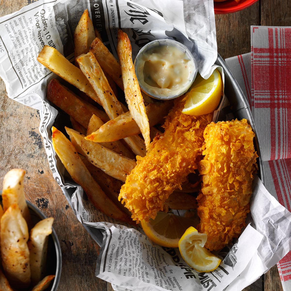 How do you make fried fish taste better with potato chips?