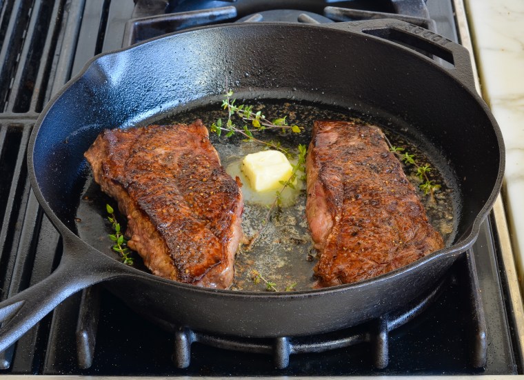 How do you pan sear a steak on the grill?
