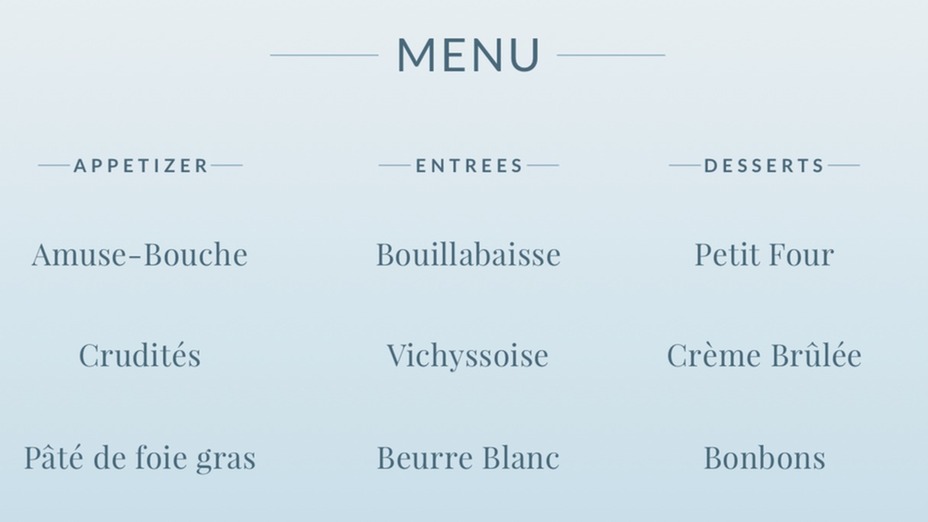 How do you read a menu in France?