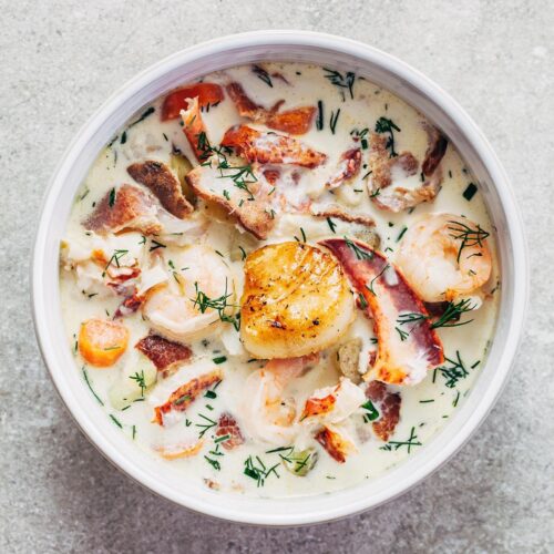 How do you reheat frozen seafood chowder?