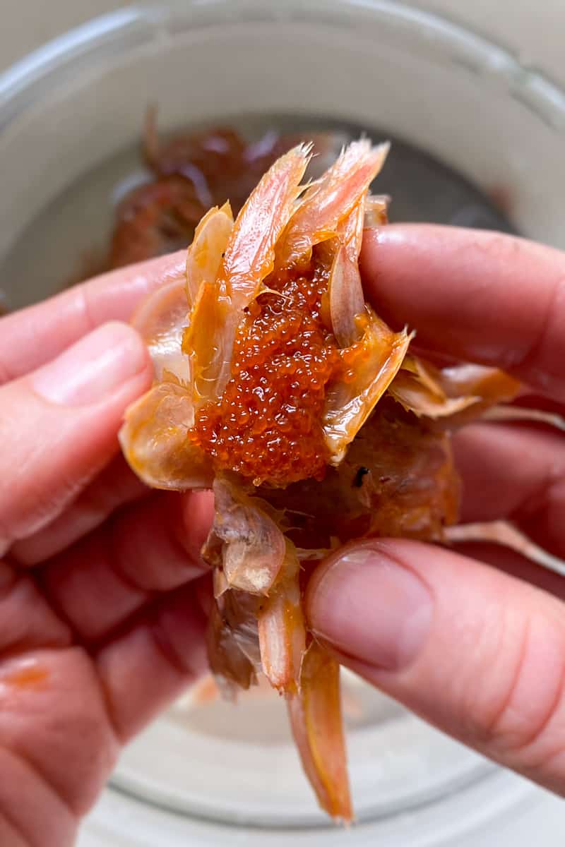 How do you remove the Roe from shrimp?
