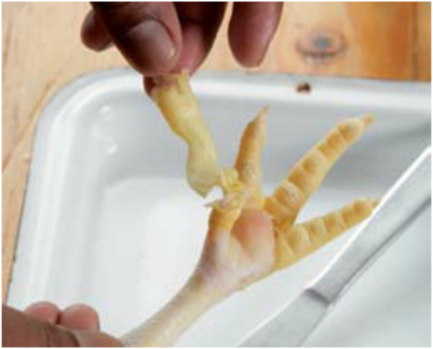 How do you remove the skin from chicken feet?