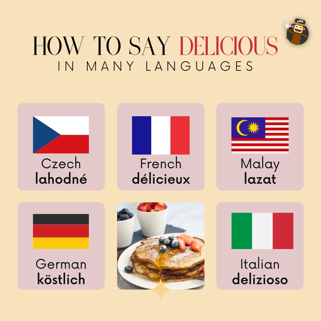 How do you say delicious food in different languages?