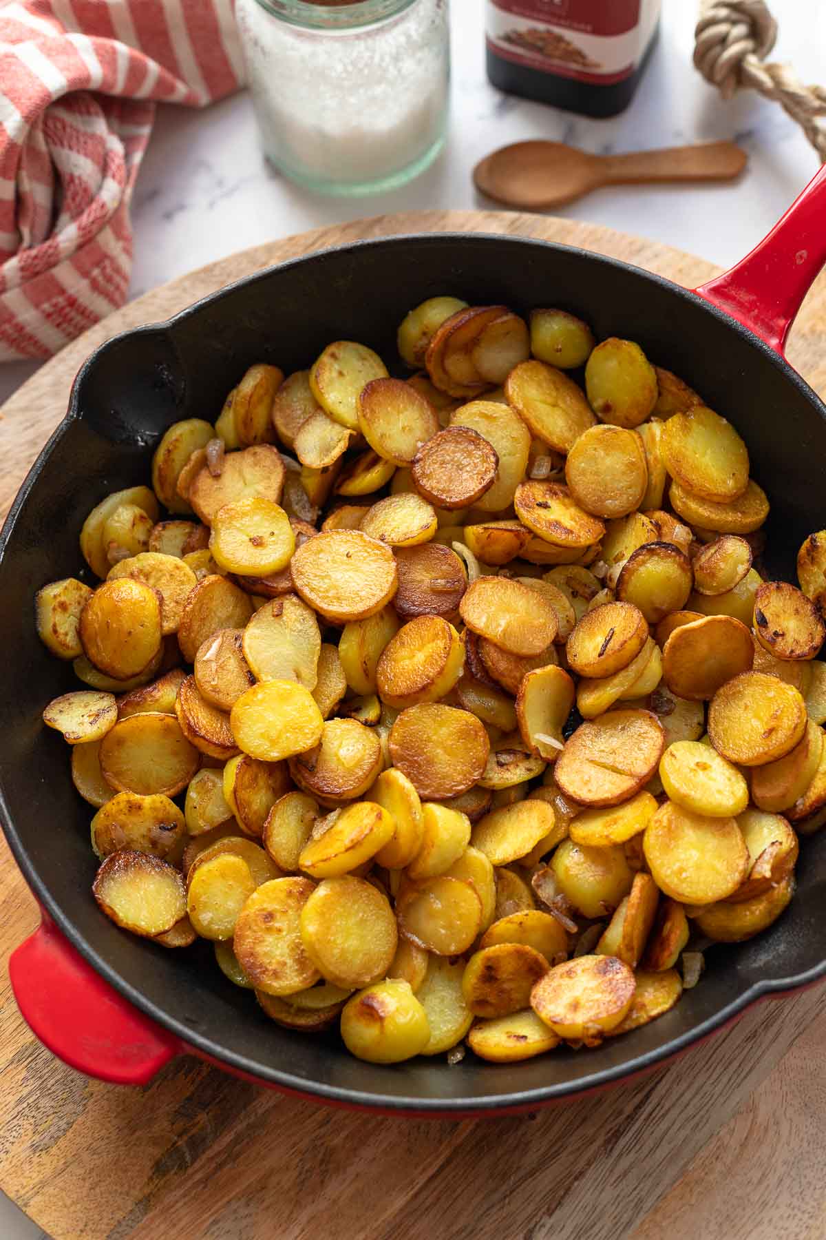 How do you soften potatoes before frying them?