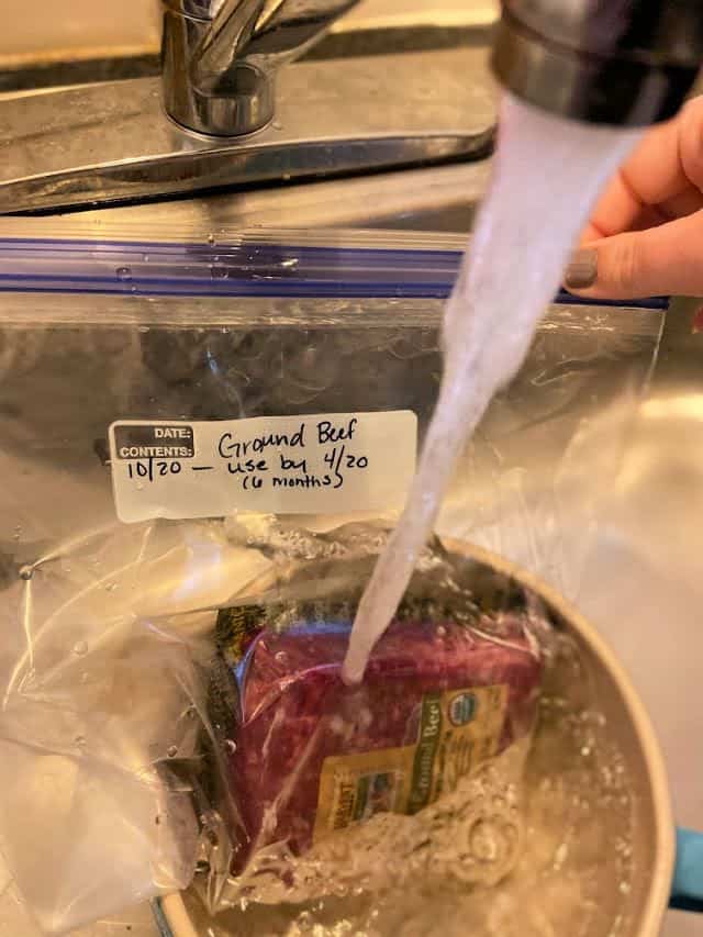 How do you thaw ground beef in 10 minutes?