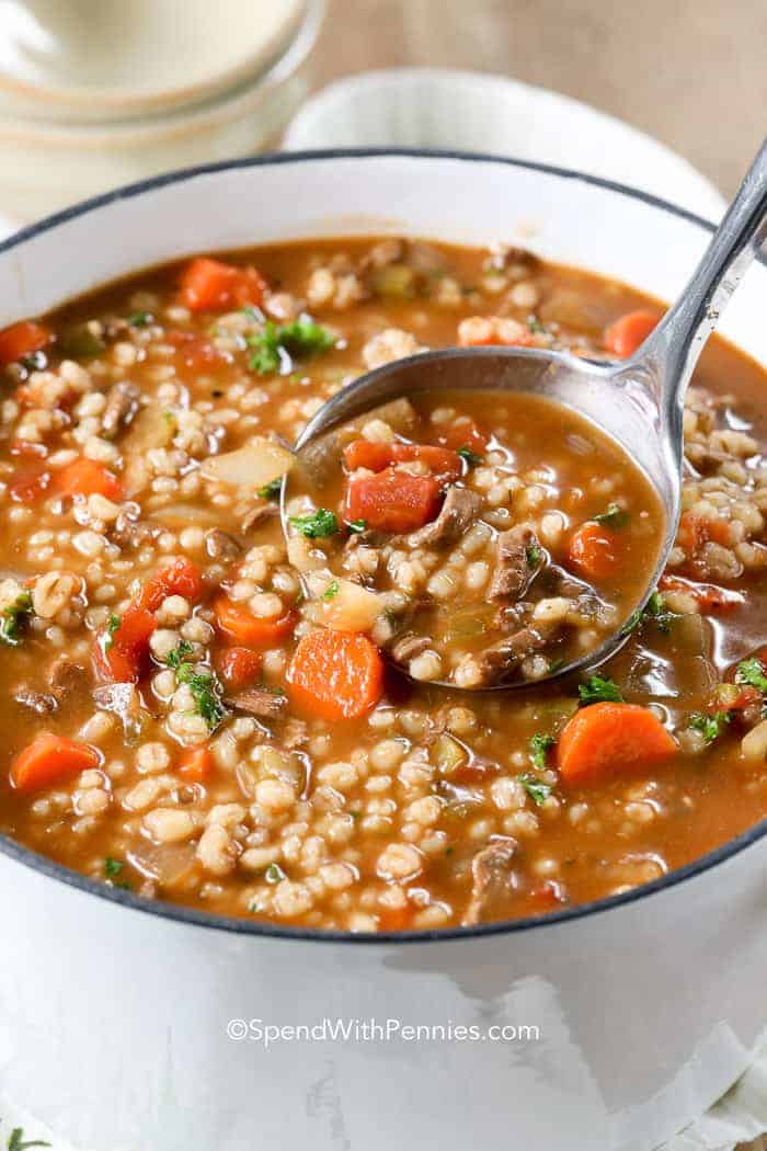 How do you thicken barley and beef soup?