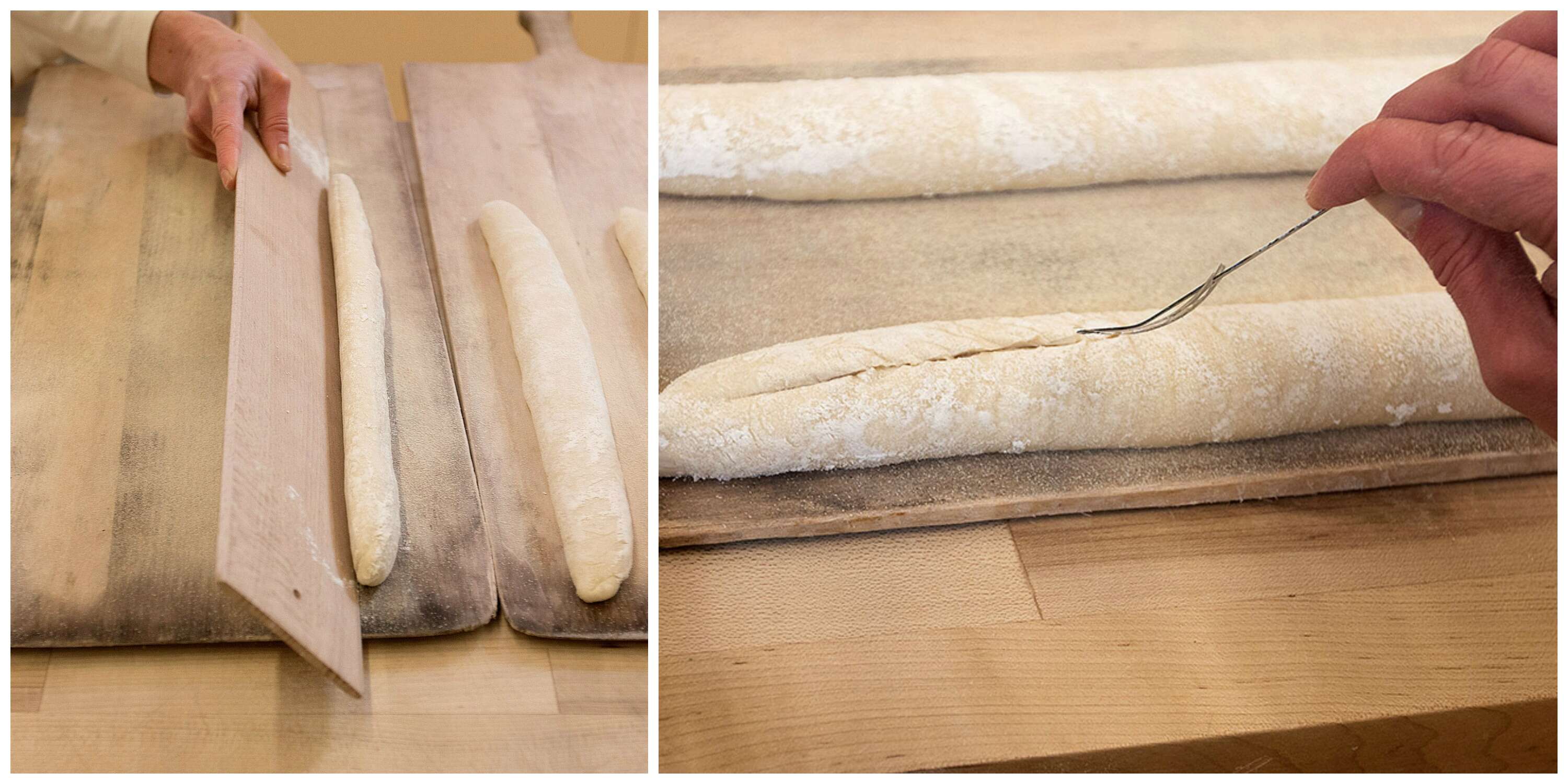 How do you transfer a baguette to a baking stone?