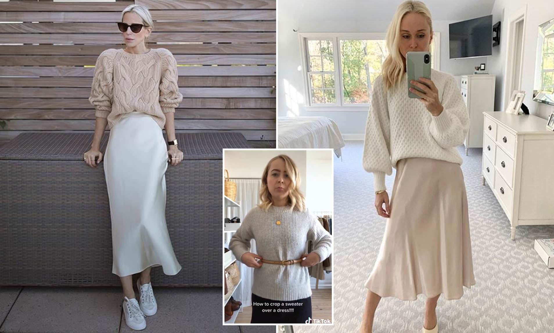 How do you tuck an oversized sweater into a skirt?