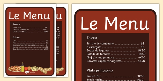 How do you write a menu in French?