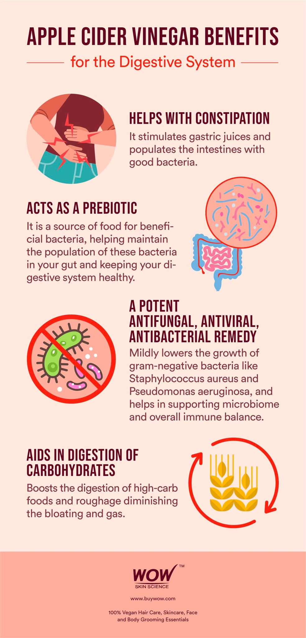 How does apple cider vinegar get rid of gas in the stomach?