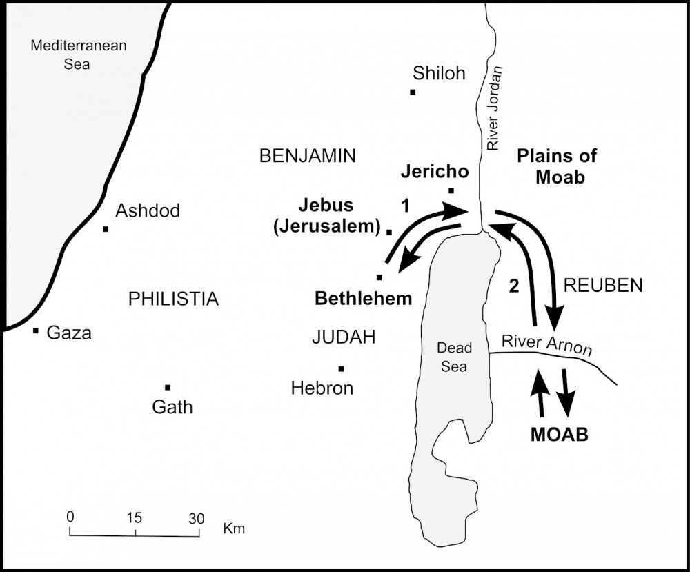How far is it from Judah to Moab?
