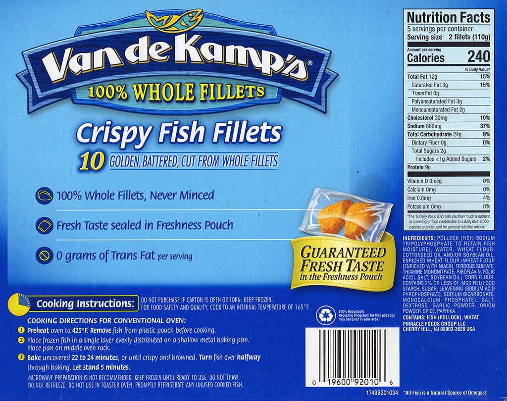 How long do you cook Van de Kamp's fish fillets?