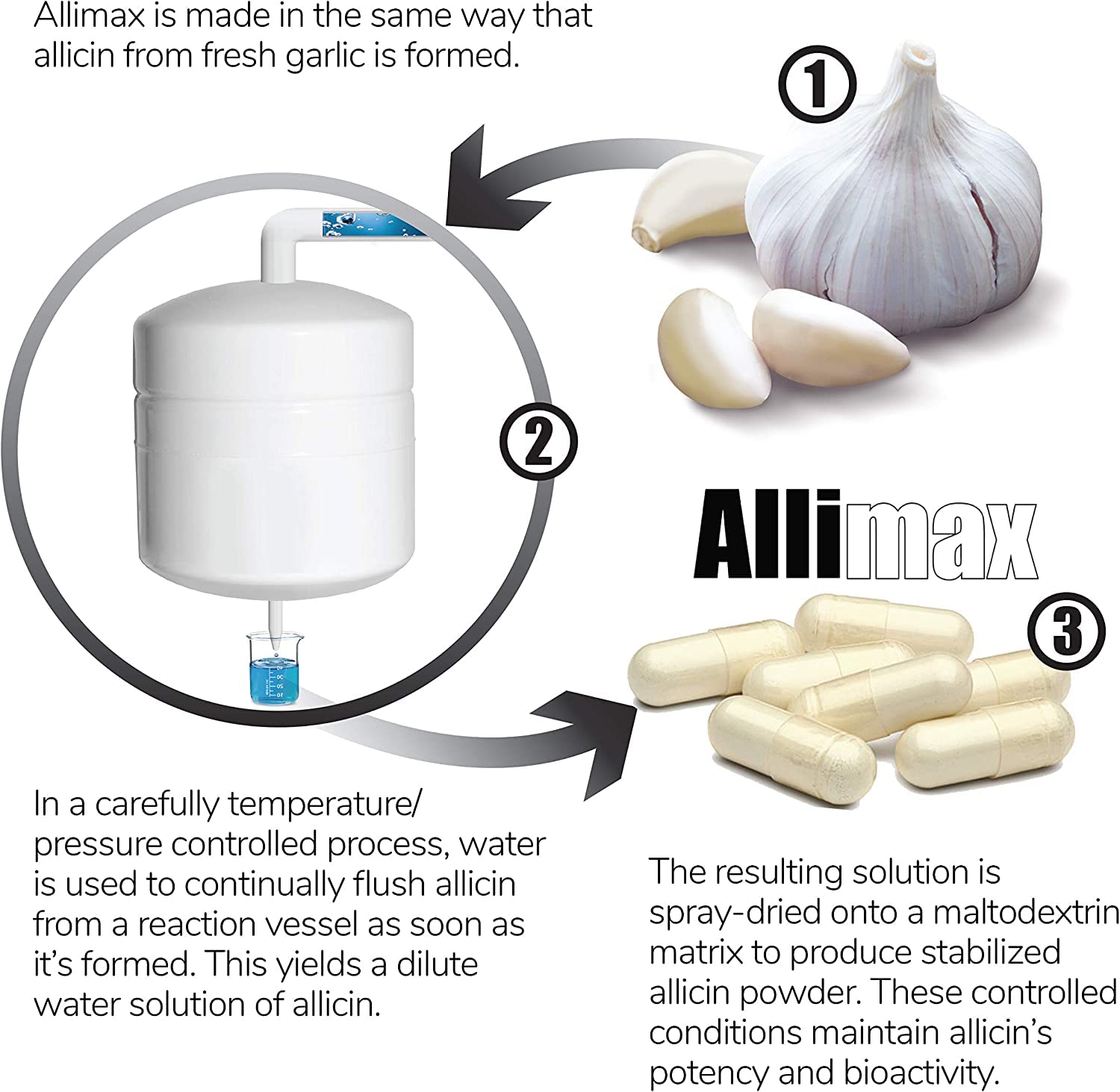 How long does it take for allicin to form in garlic?