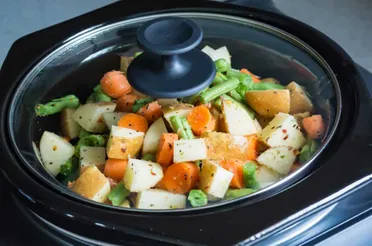 How long does it take vegetables to soften in a slow cooker on high?
