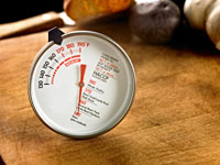 How long should you leave the thermometer stem in the food?