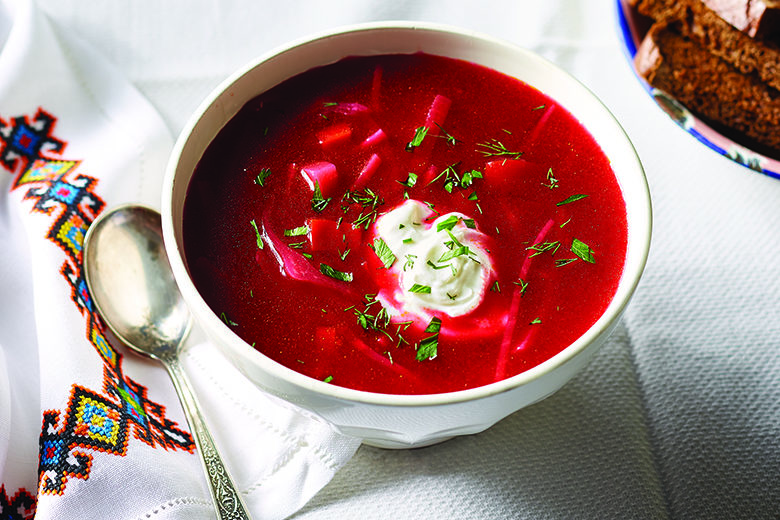 How many calories are in a bowl of borscht?