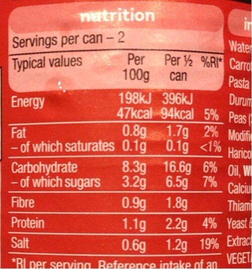 How many calories are in a full tin of Heinz vegetable soup?