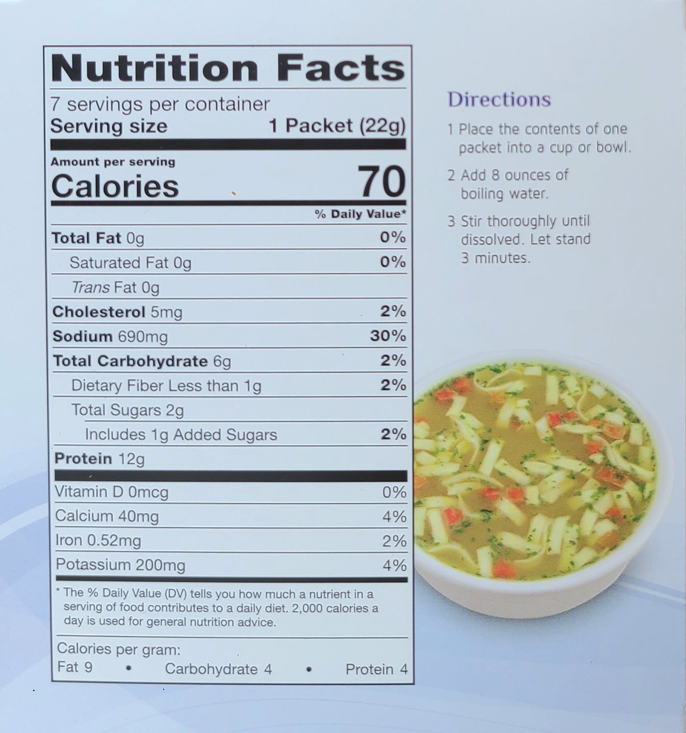 How many calories are in a packet of soup?