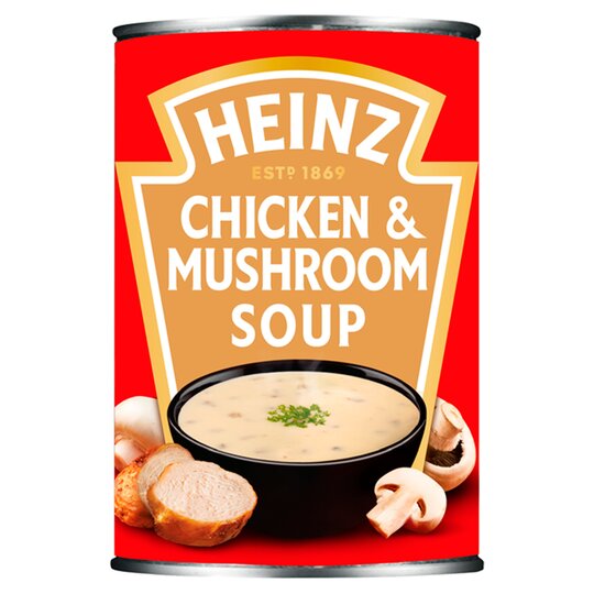 How many calories are in a tin of Heinz chicken and mushroom soup?