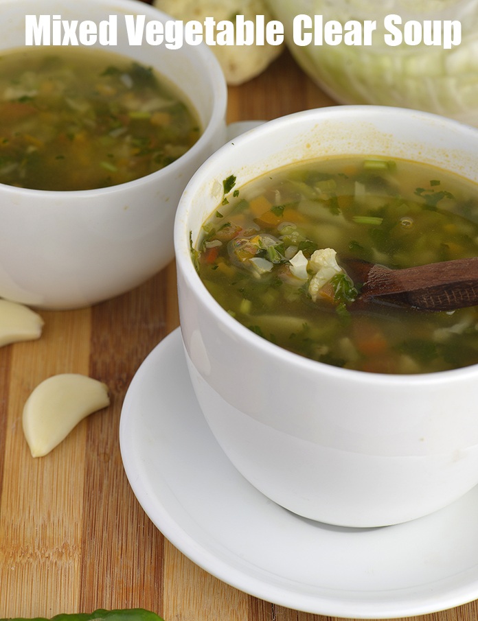 How many calories are in clear vegetable soup?