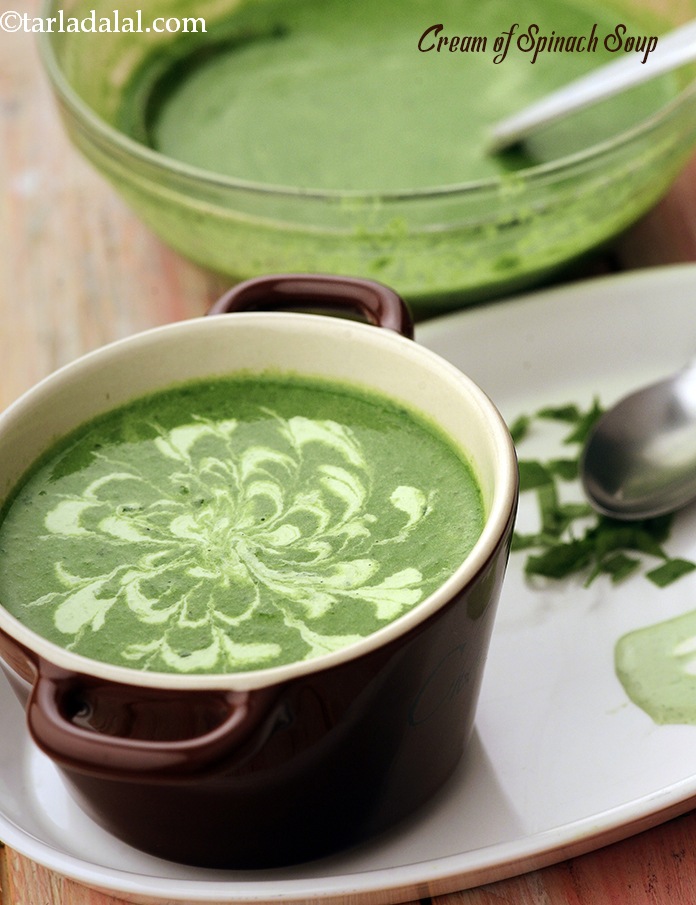 How many calories are in cream of spinach soup?