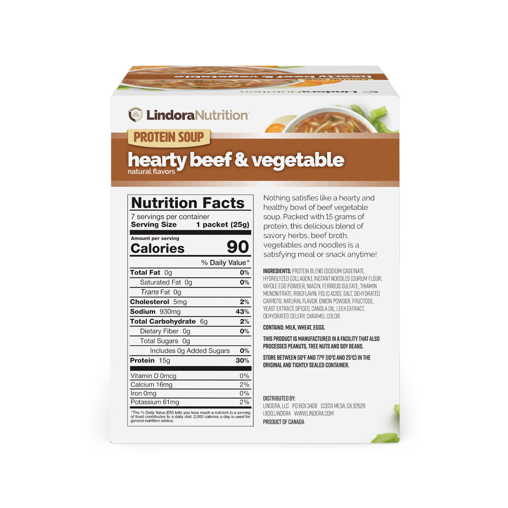 How many calories are in hearty beef soup?