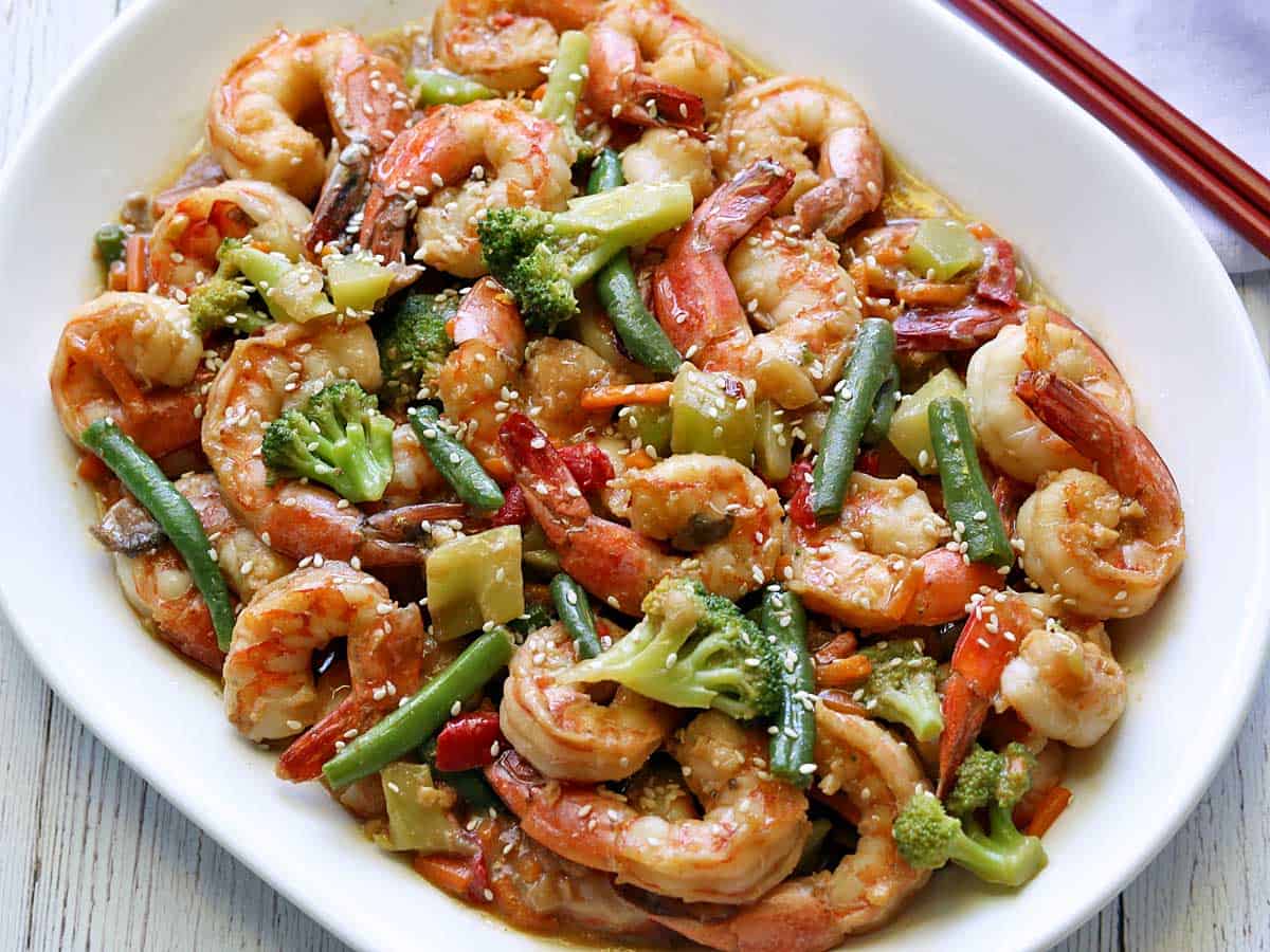 How many calories are in stir fry shrimp and vegetables?