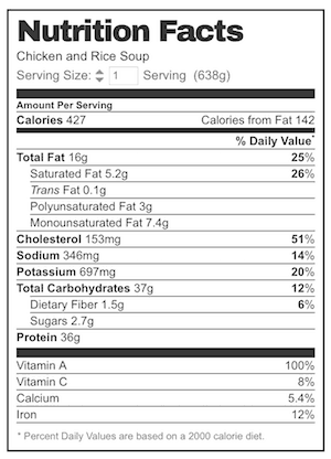 How many calories does rice soup have?