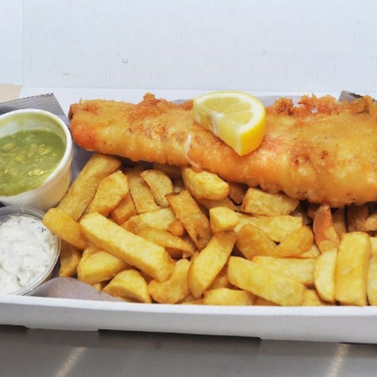 How many calories in a battered fish from the chip shop?